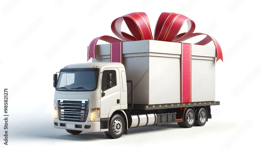 Truck delivering present on white background with mock up place for ...