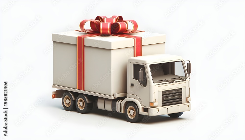 Truck delivering present on white background with mock up place for ...