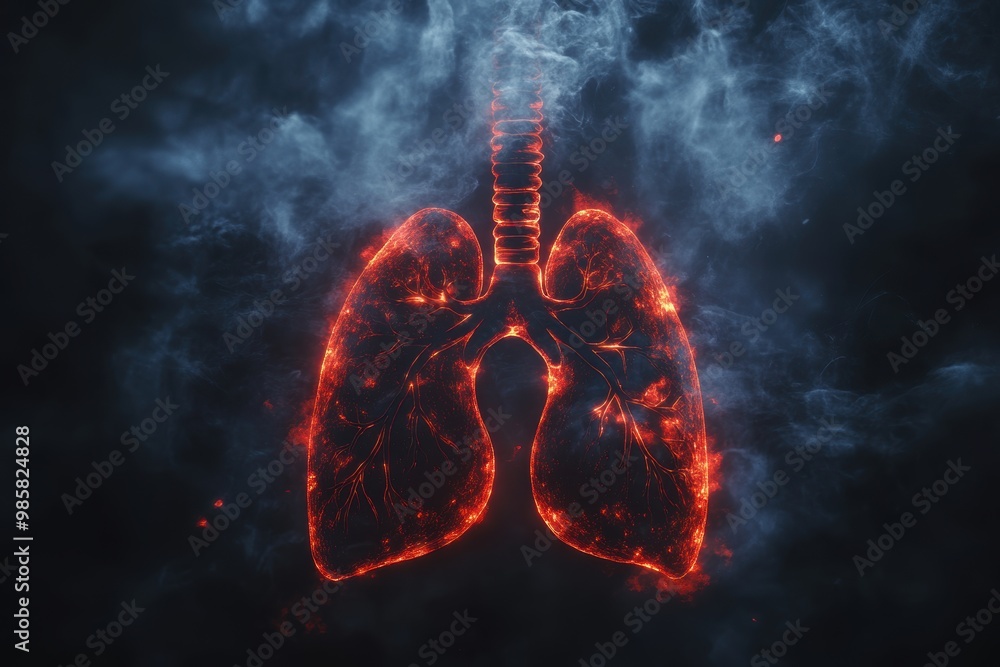 lung health campaign, banner featuring dark silhouette of damaged lungs ...