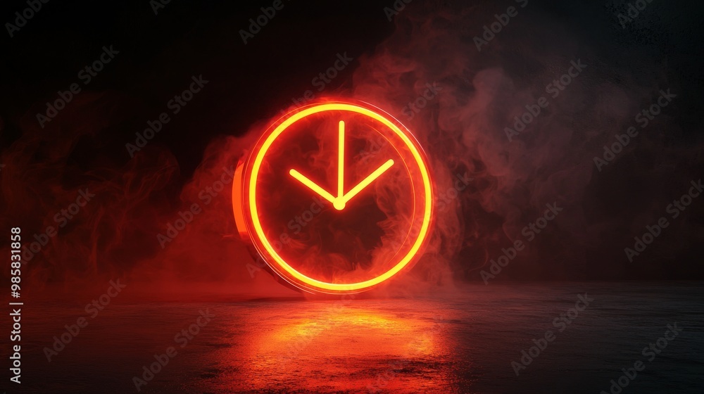 Icon of a neon light clock with orange and yellow neon lights ...