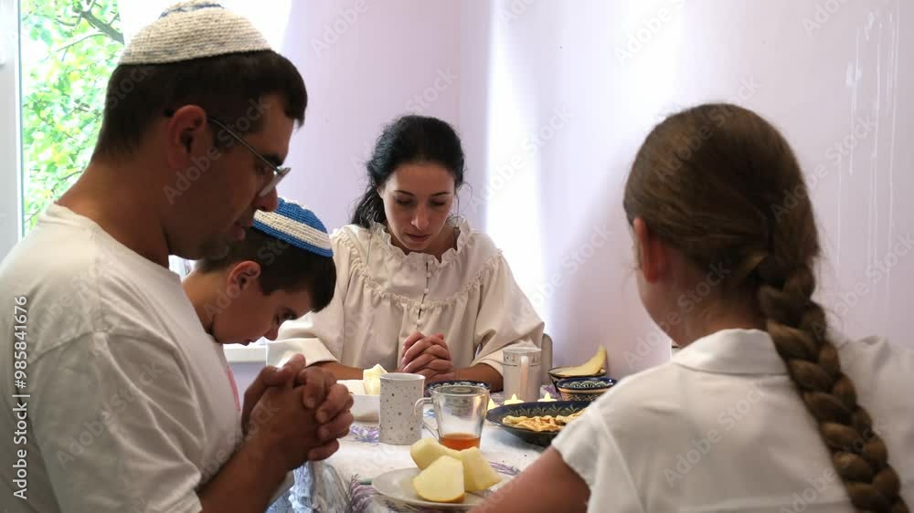 jewish family celebrating hanukkah, israel, boy in kippah, jewish ...