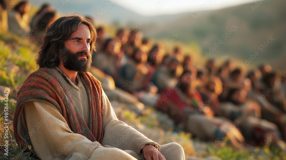 Jesus at the sermon on the mount. Stock Photo | Adobe Stock