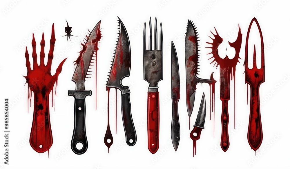 Horror movie icons, Spooky knife and blood graphic, Creepy mask ...