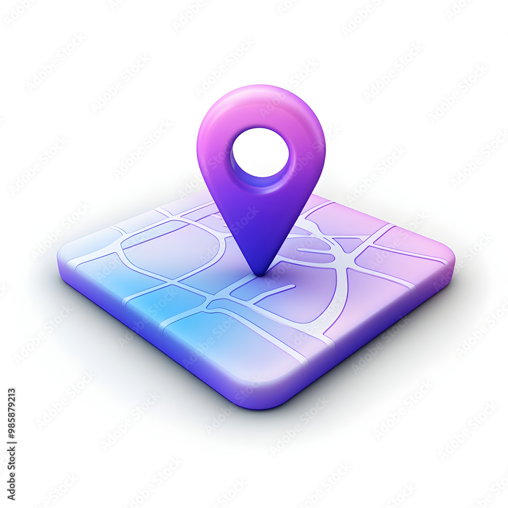 3D Gradient Map Icon with a Purple Location Pin for GPS and Navigation ...
