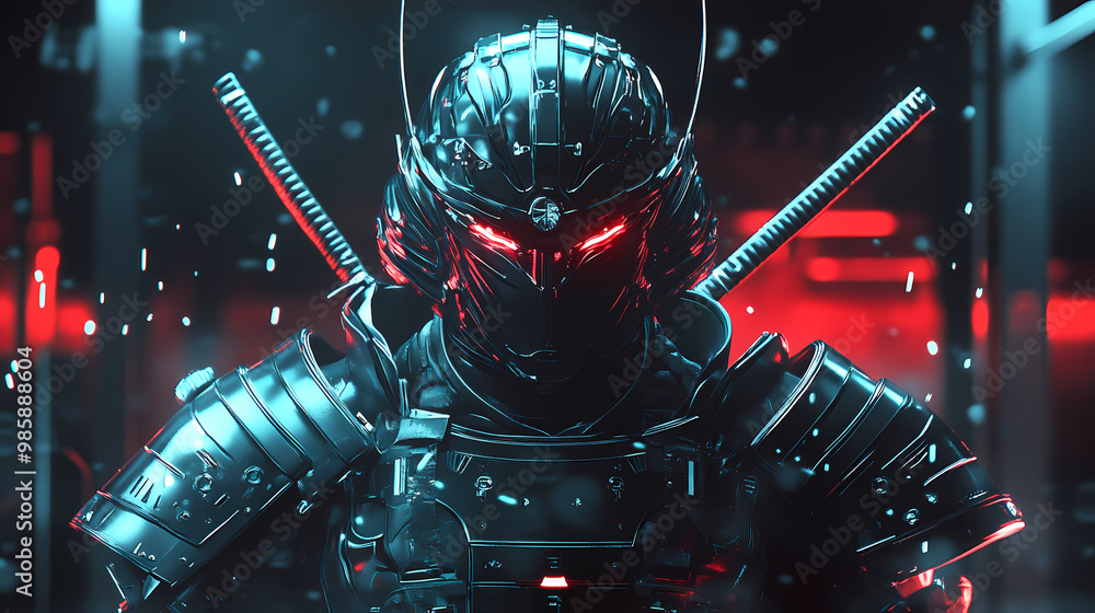 Character of a futuristic cyberpunk traditional samurai background ...