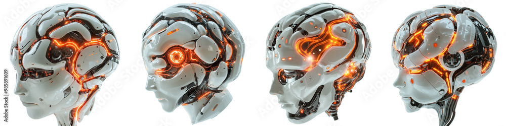 set of View of a futuristic robot brain, robot brain, human brain ...