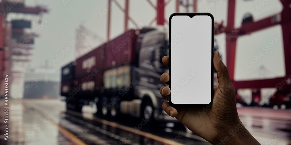 Black African-American male using smartphone with a blank white screen ...