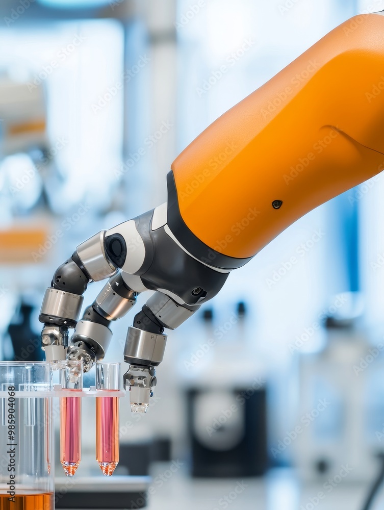 AI-powered robotic arm conducting experiments in a laboratory ...