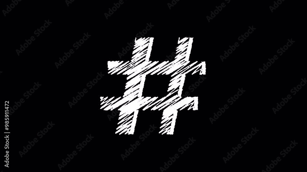 Drawing scribble of Hashtag icon with outline isolated transparent ...