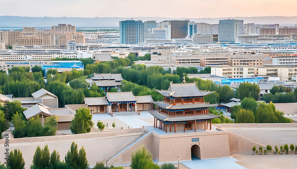 The architectural beauty of Jiuquan and Dunhuang ancient city with rich ...