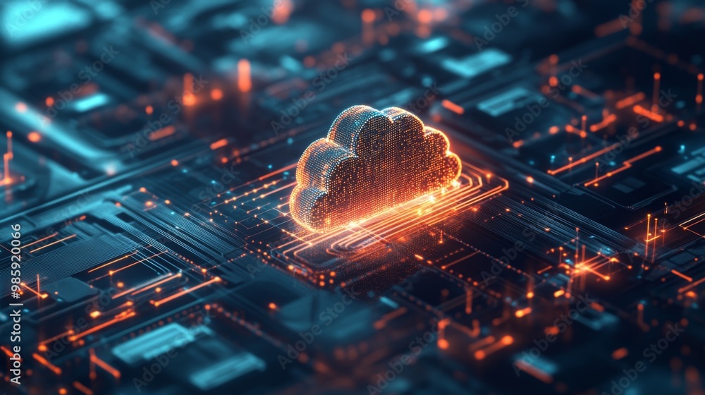 A conceptual image of cloud data flow, showcasing various devices ...