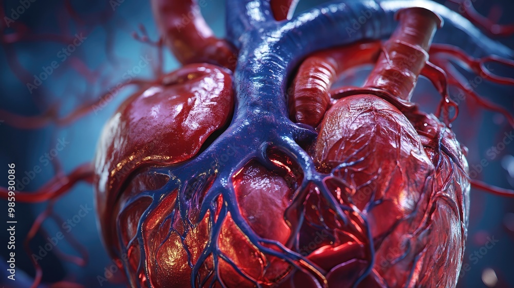 Cross-section of human heart showing internal chambers and blood ...