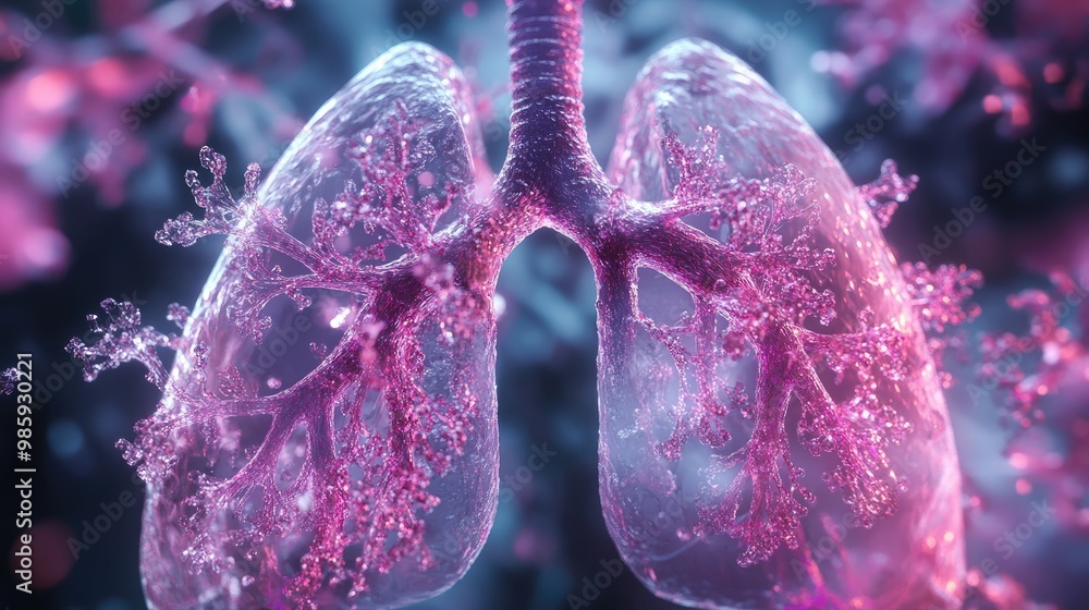 Detailed 3D render of human lungs with bronchi and alveoli structure ...