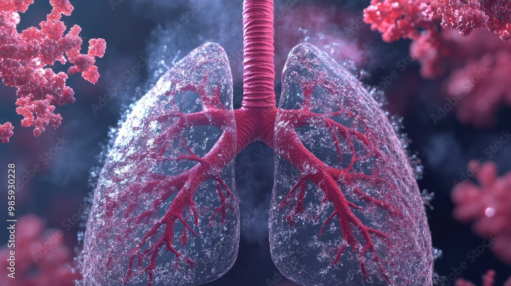 Detailed 3D render of human lungs with bronchi and alveoli structure ...