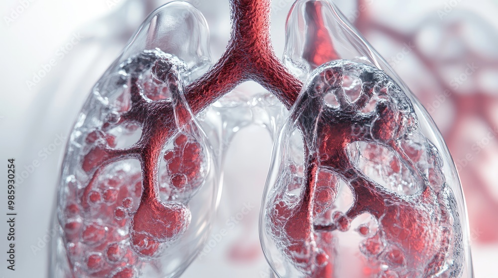 Detailed 3D render of human lungs with bronchi and alveoli structure ...
