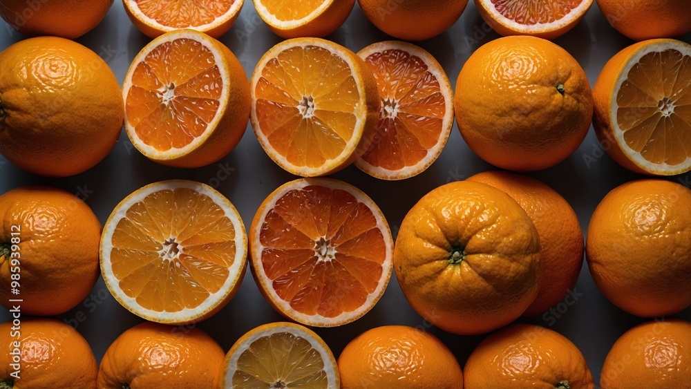 Orange oranges fruit, many angles and view side top sliced halved cut ...