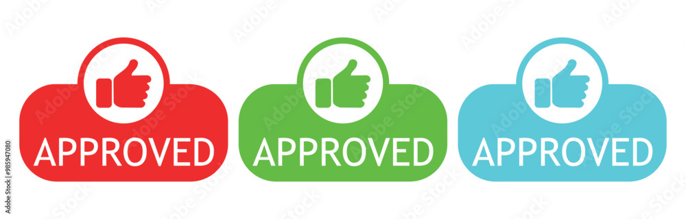 Collection of Approved icons with thumb up. Approved label for quality ...
