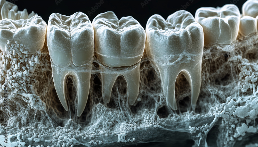 MRI scan of teeth in progress. Detailed layers of bone structure, tooth ...