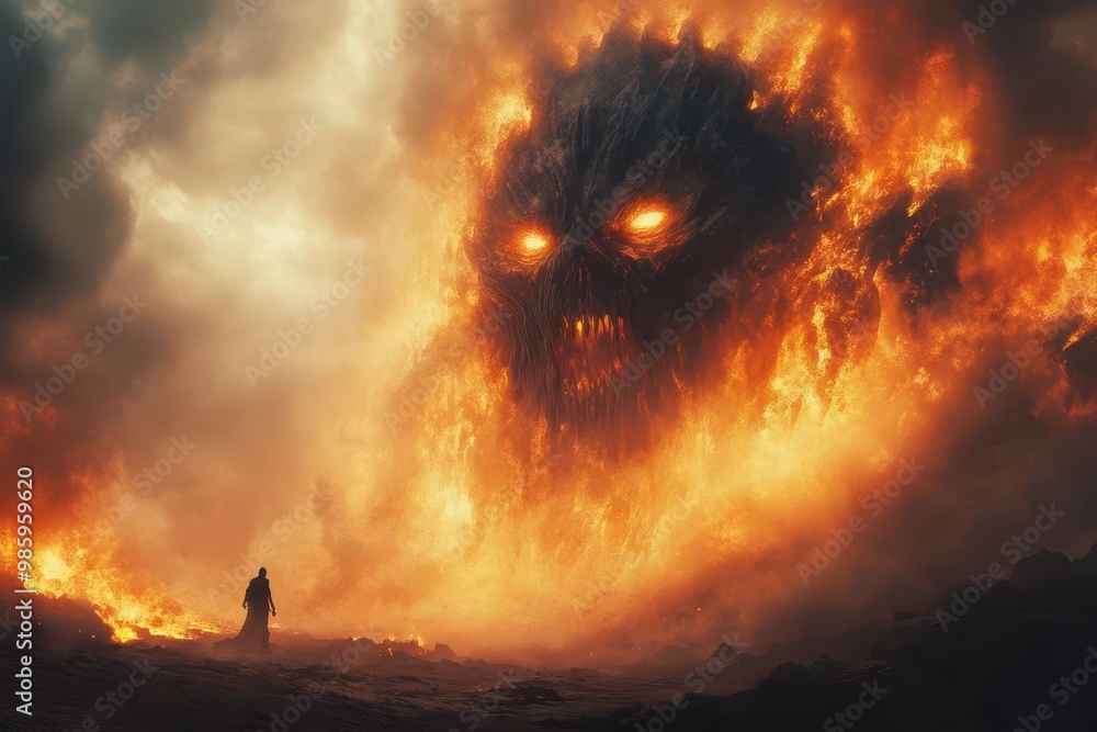 infernal nightmare colossal demon with glowing eyes emerges from ...