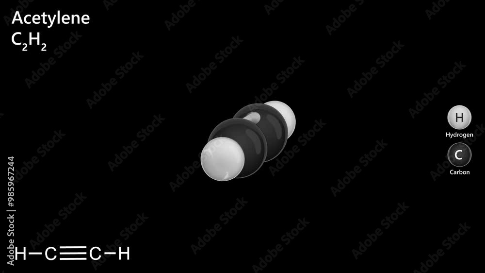 Vidéo Stock A detailed 3D model of Acetylene (or ethyne), a colorless ...