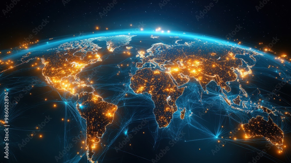 World map divided into economic regions, connected by digital trade ...