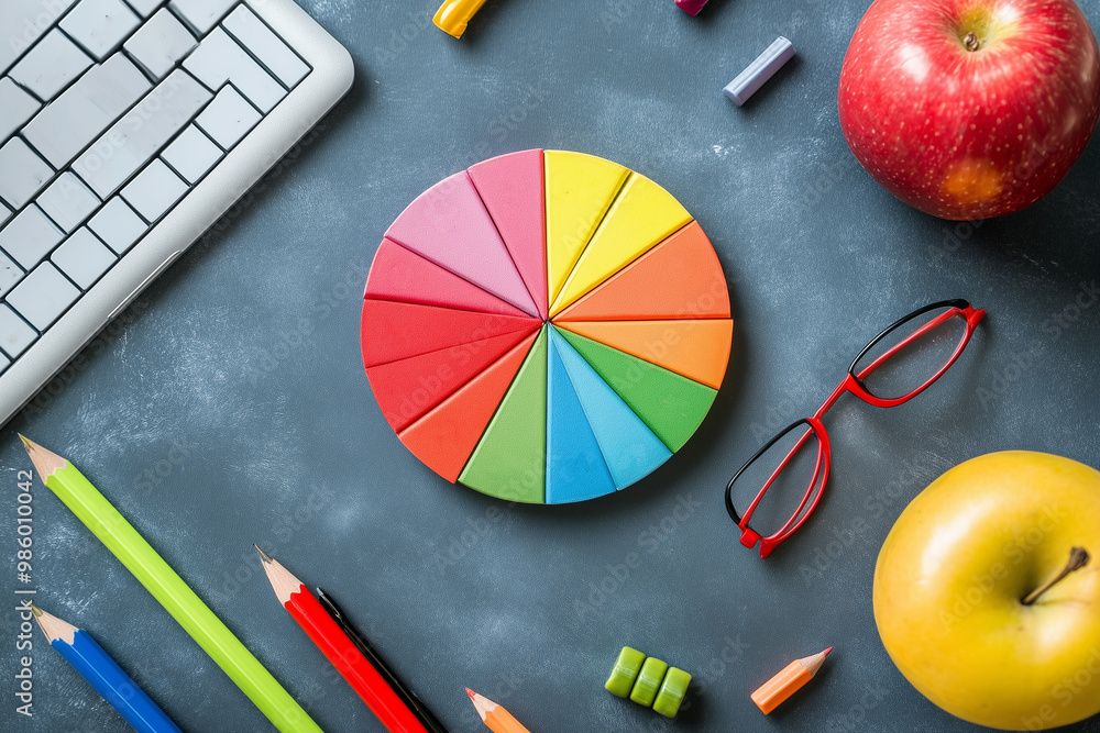 colorful math fractions on the bright backgrounds. interesting math for ...