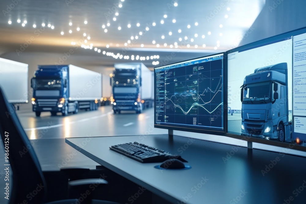 A modern logistics control center with real-time TMS software ...