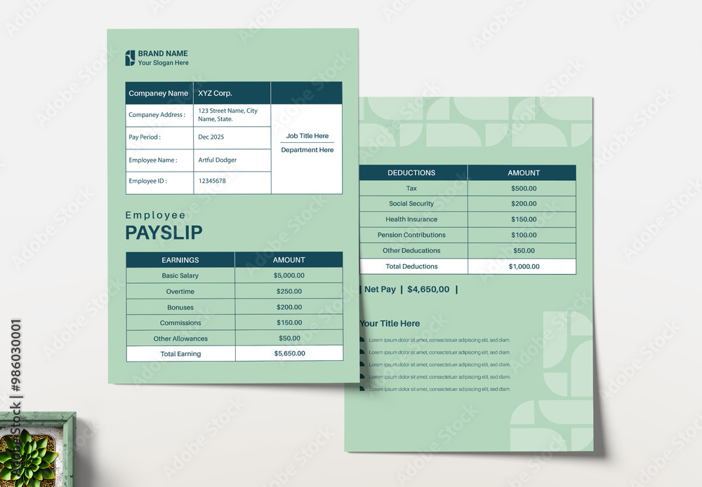 Employee Payslip Design Layout Stock Template | Adobe Stock