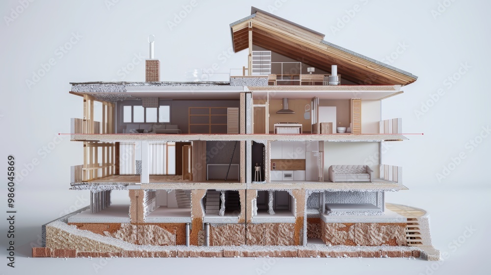 Energy Efficient Home Diagram Highlighting Insulation Layers and ...