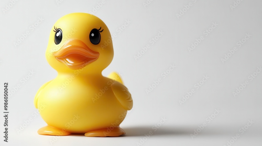 playful yellow rubber duck with glossy surface and expressive eyes ...