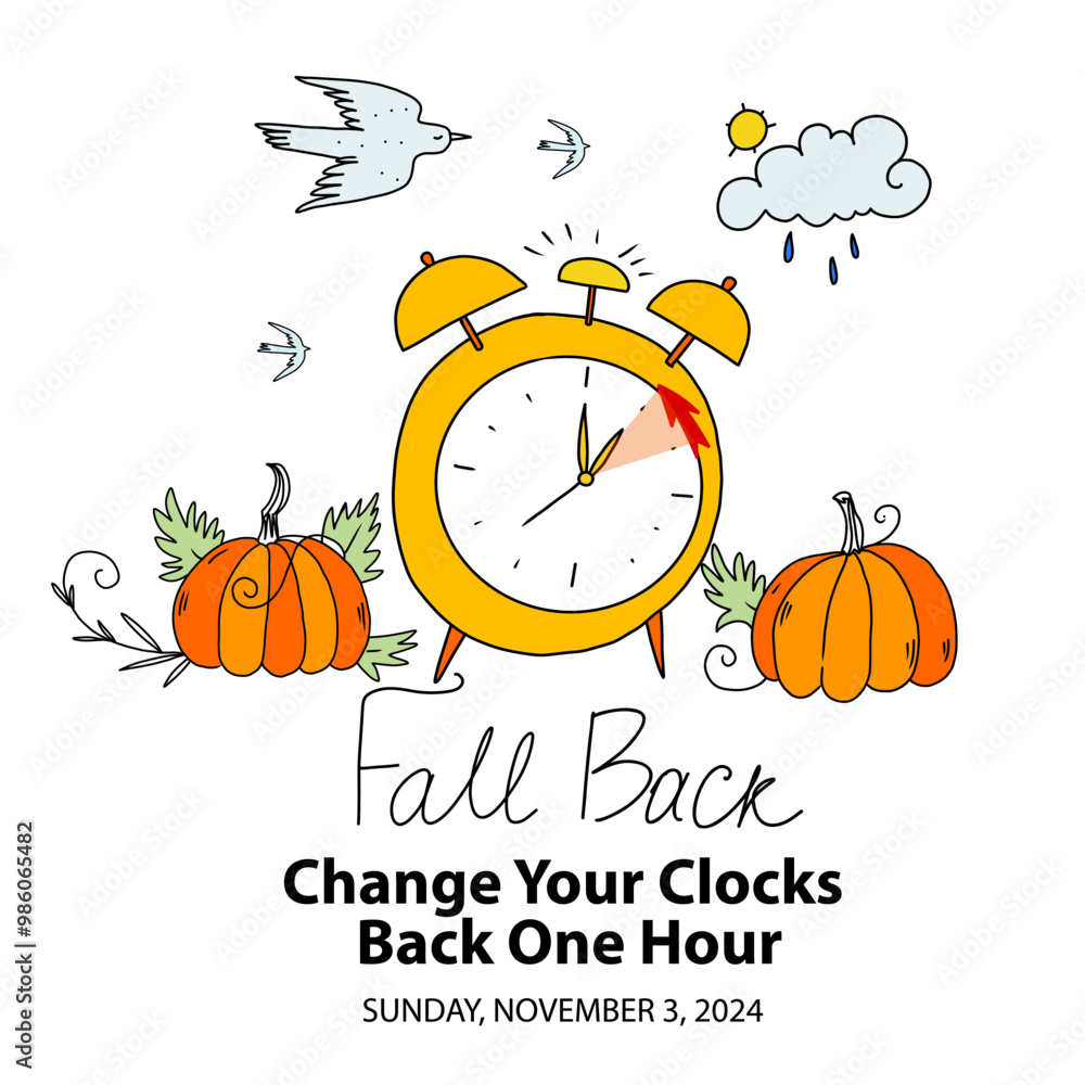 Fall Back or Daylight Saving Time Ends poster. Schedule with Alarm ...