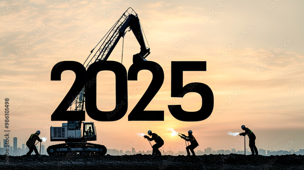 Building the Future Workers Constructing the Year 2025 Symbolizing ...