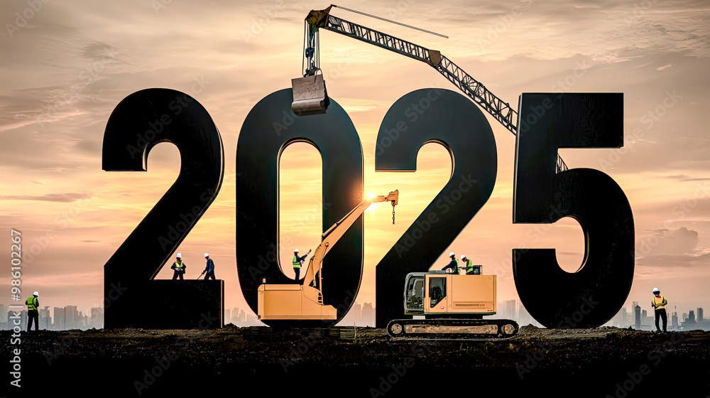 Building the Future Workers Constructing the Year 2025 Symbolizing ...