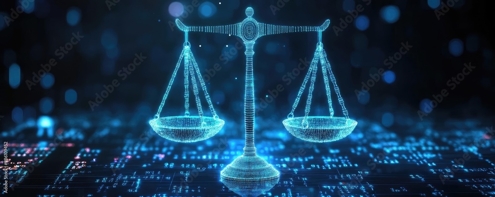 Digital representation of a scale symbolizing justice and balance in ...