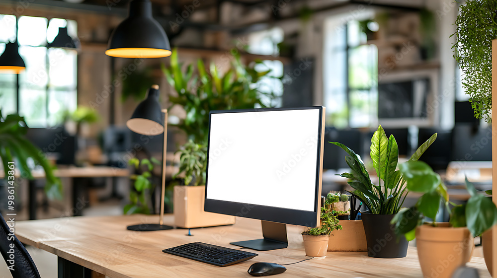 Elegant Computer Screen Mockup in a Contemporary Office - Transparent ...