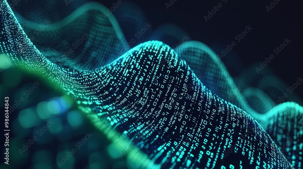 3D Wave of Glowing Neon Numbers - High Fidelity Futuristic Data ...