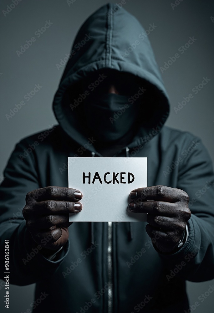 Hacker with hacked note, stealing confidential data, personal ...