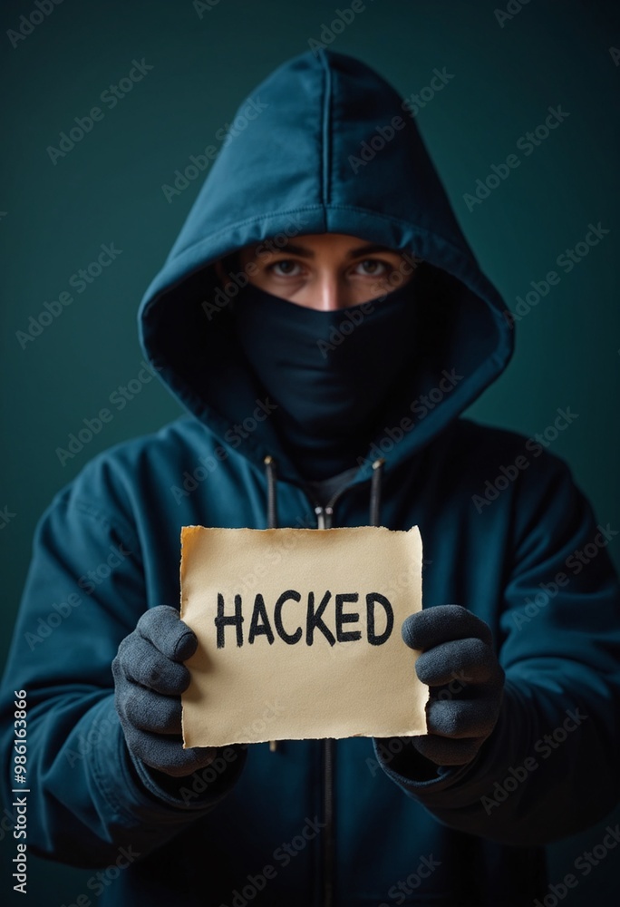 Hacker with hacked note, stealing confidential data, personal ...