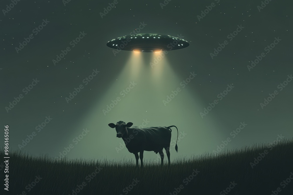 Man Witnessing UFO Invasion at Night in Mysterious Landscape, Alien ...