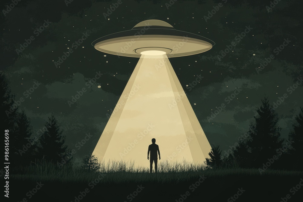 Witnessing the Arrival A Man Silhouetted Against a Golden Sky, UFO ...