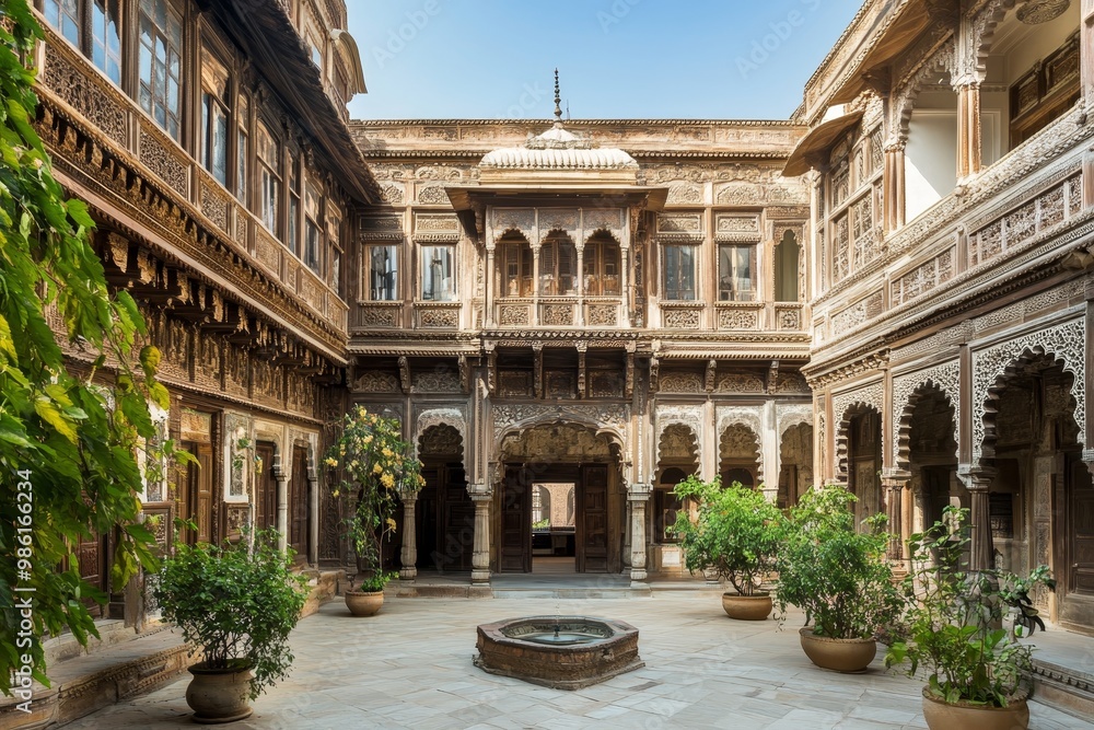 Elegant indian haveli a grand mansion with intricate carvings and rich ...