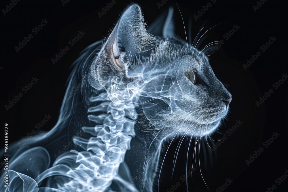 X-ray of a cat in side profile, showing detailed skeletal structure and ...