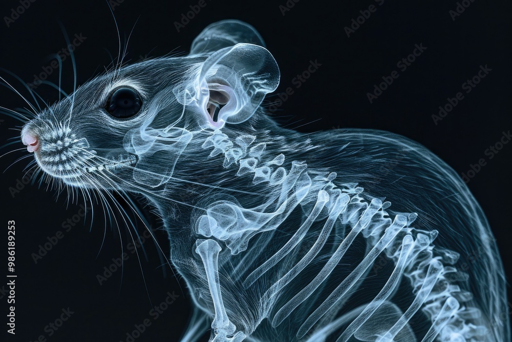 Detailed X-ray image of a rat. Image of rodent bones, spine, ribs ...
