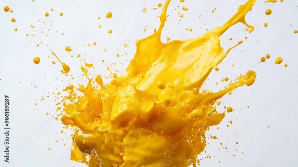 white background, yellow paint explosion in the center of the screen ...