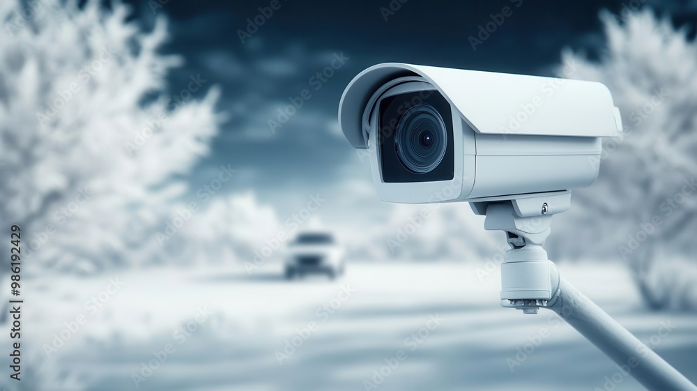 Infrared footage of a surveillance camera tracking a moving vehicle in ...