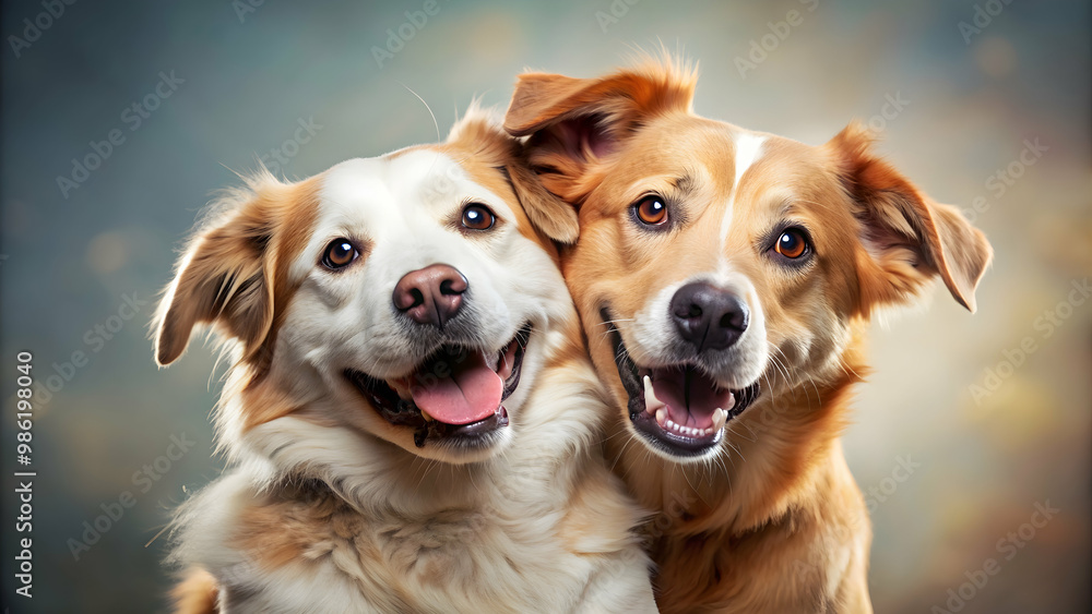 Two dogs hugging and smiling, showing friendship and companionship ...