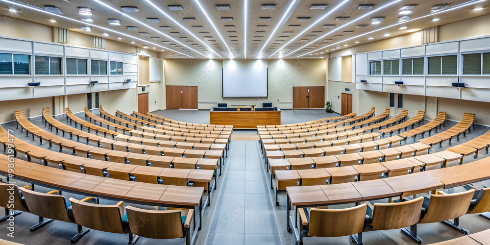 Empty lecture hall view from high desk, lecture hall, empty, classroom ...