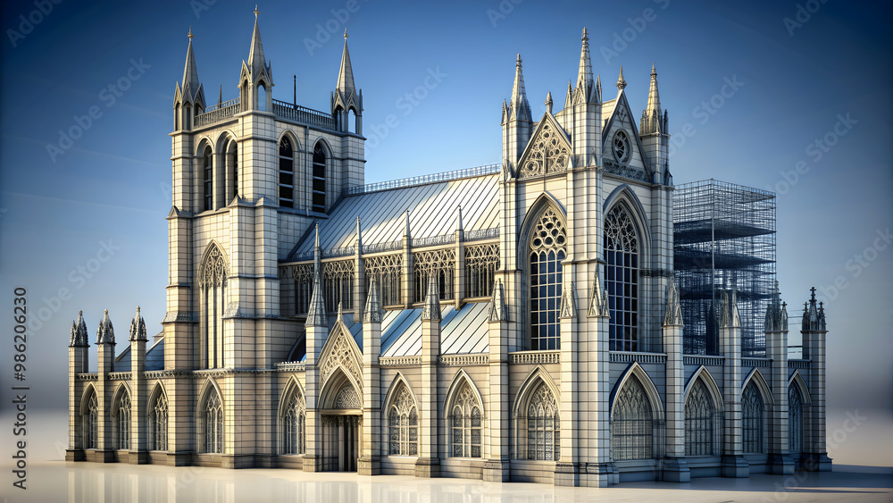 Classic cathedral in wireframe, gothic architecture, cathedral ...
