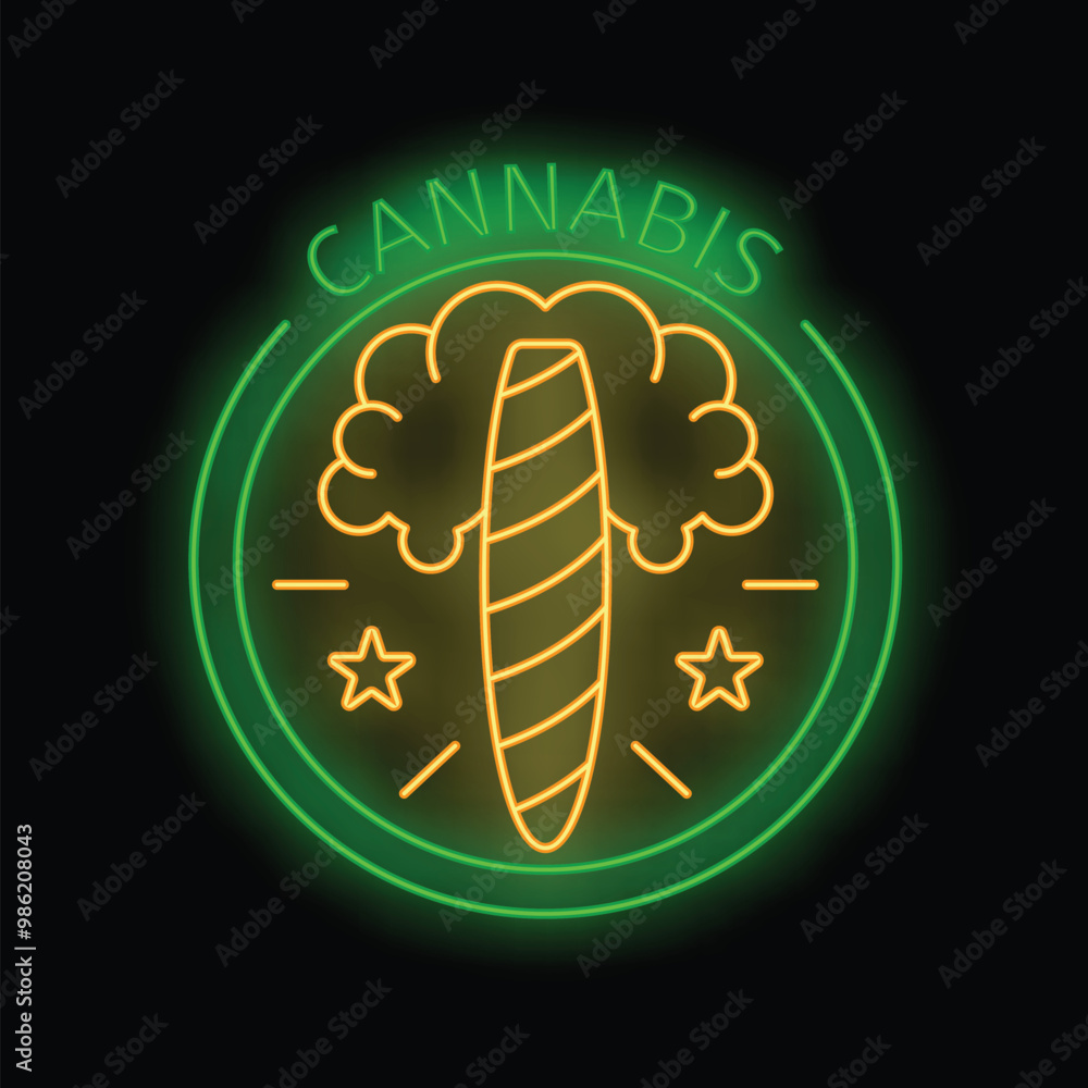 Neon sign featuring a joint inside a human brain with the word cannabis ...