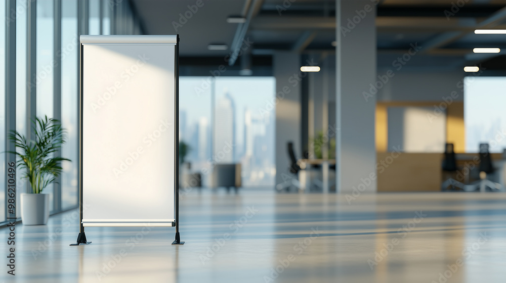 Empty Roll-Up Standee Banner in Modern Office Setting: Perfect Mockup ...